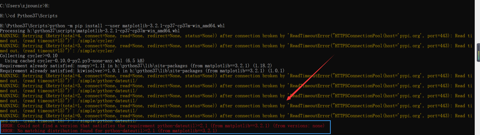 关于python3.7安装matplotlib超时解决办法！_python-dateutil==2.8.1-CSDN博客
