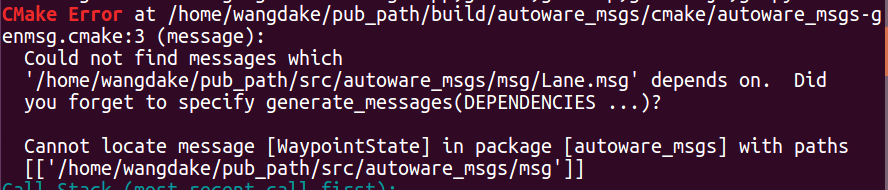 Could not find messages which '/home/../msg/Lane.msg' depends on.Did you forget to specify...-CSDN博客