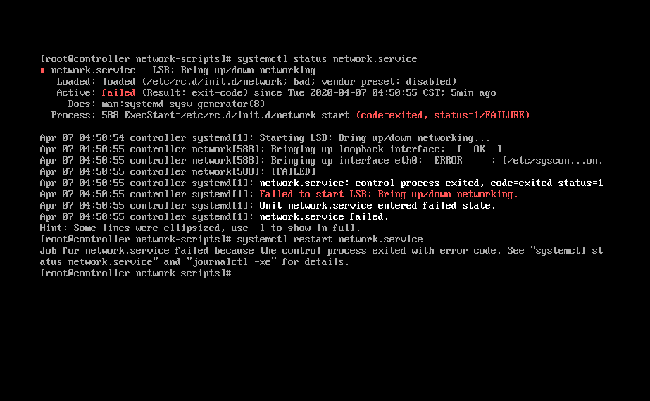 Linux Failed to start LSB: Bring up/down networking.网卡启动不起来的解决办法_网卡down掉起不来-CSDN博客