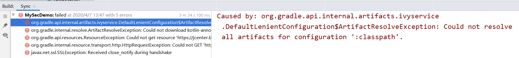 解决org.gradle.api.internal.artifacts.ivyservice.DefaultLenientConfiguration ...