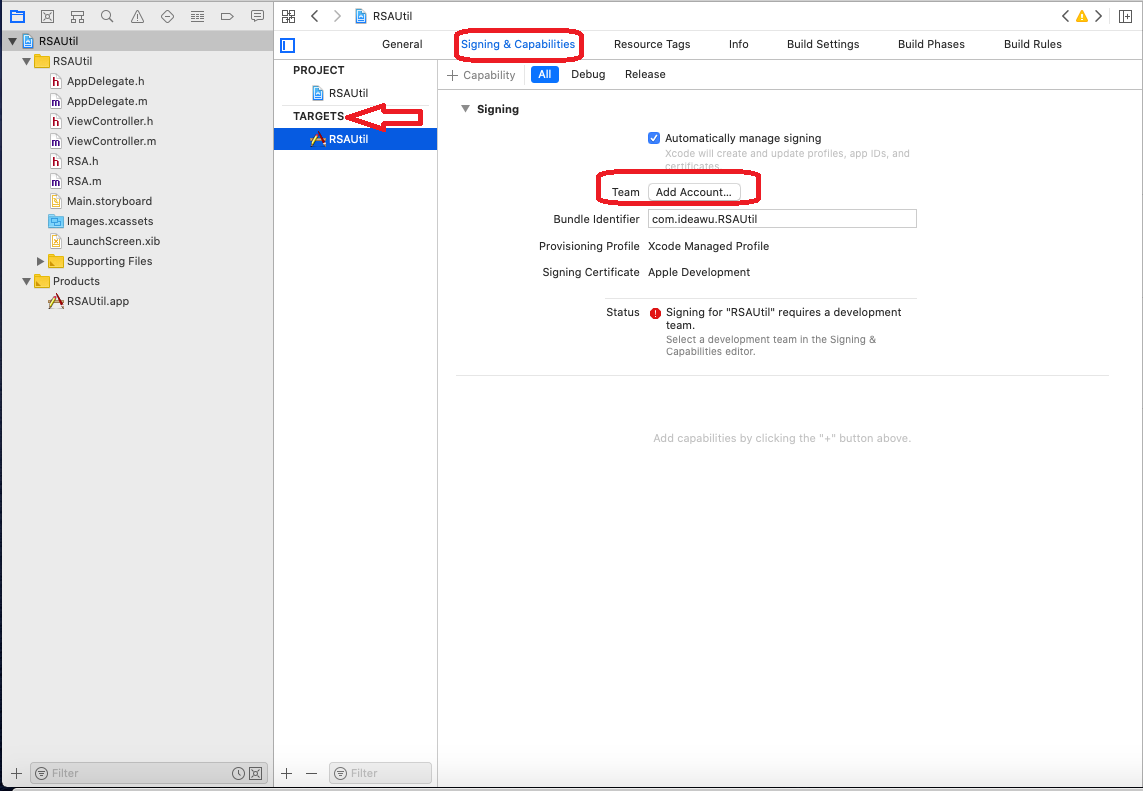 Signing for requires a development team. Select a development team in the Signing and Cap Editor ...
