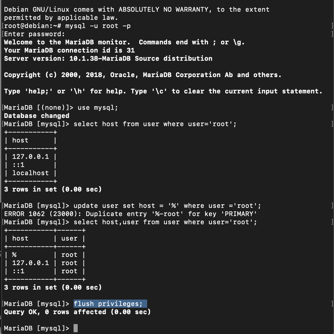 远程连接mariadb报错——1130 Host 192168641 Is Not Allowed To Connect To This Mariadb Server 