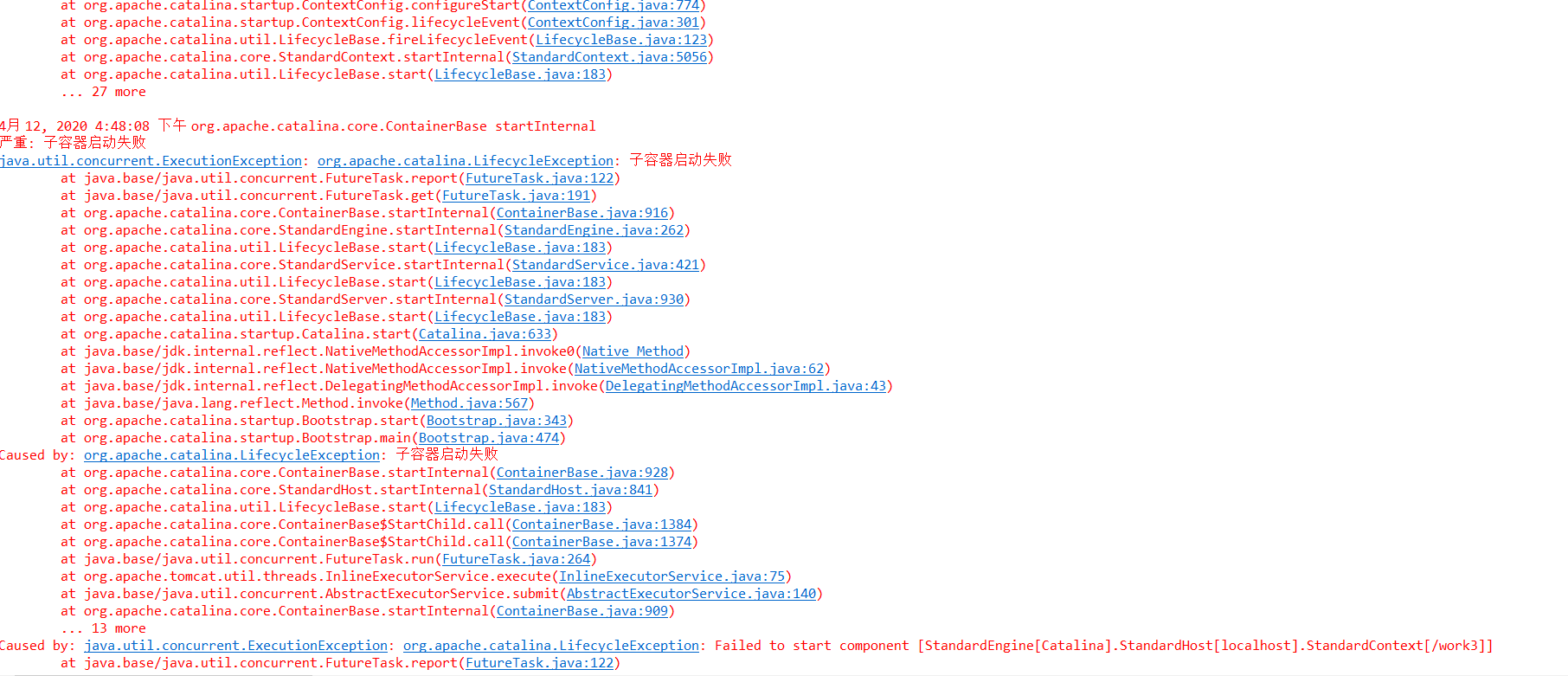 严重: 子容器启动失败 java.util.concurrent.ExecutionException 信息: 正在摧毁协议处理器 ["http-nio-80"]WARNING: An ...