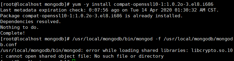 安装MongoDB成功，启动的时候提示找不到共享库文件libcrypto.so.10-CSDN博客