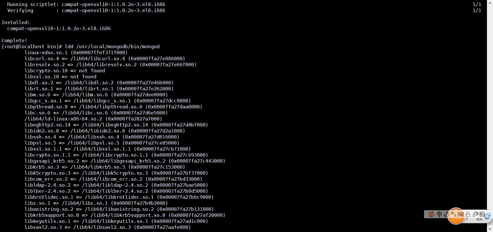 安装MongoDB成功，启动的时候提示找不到共享库文件libcrypto.so.10-CSDN博客