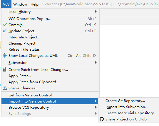 IDEA2019 Subversion:VCS下的Import Into Version Control 没有Share Project(Subversion)按钮解决办法_idea2019 ...