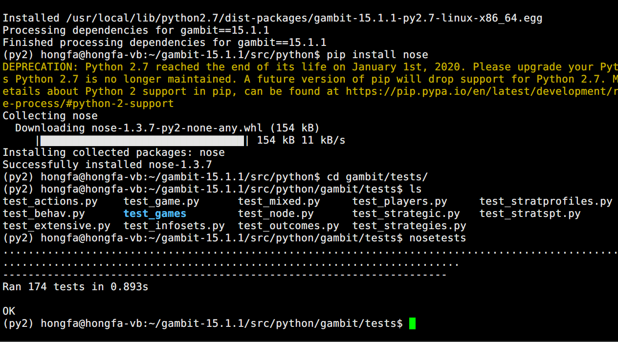Python package installation of game theory development tool Gambit ...