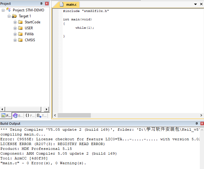 创建工程DEMO---- 编译出错Error: failed to execute 'C:\Keil_v5\ARM\ARMCC\Bin\ArmCC'_keil uvision5 failed ...