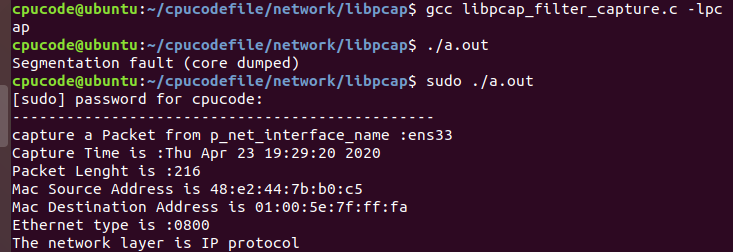 Libpcap 作用 安装 socket 原始套接字 pcap_lookupdev pcap_open_live pcap_lookupnet pcap_compile pcap_loop ...
