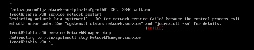 Restarting network (via systemctl): Job for network.service failed because the control process ...