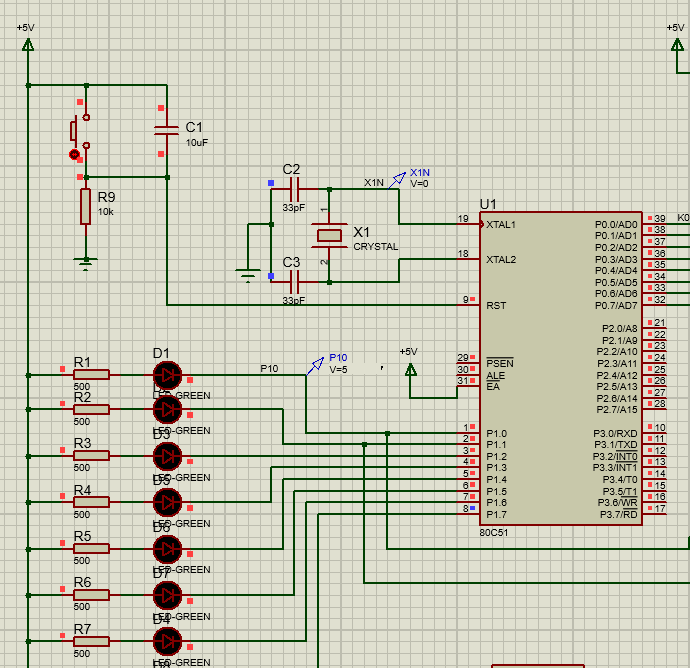 单片机基础之利用proteus点亮LED灯的原理详解及不亮原因分析_proteus 仿真扩展在单片机p1口上的led可以被点亮的原理是什么 ...