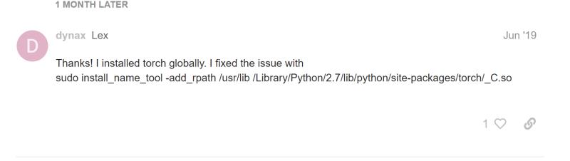 [报错解决]pip安装torch后import torch报错from torch._C import * ImportError: dlopen...Reason: image not ...