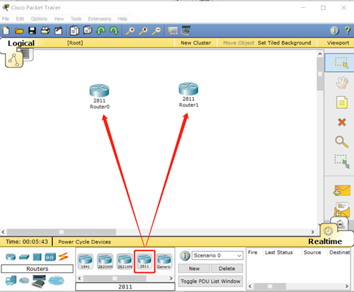 思科仿真模拟实验1 通过ip-route命令将两台路由相连的两台电脑互通_如何打通两个vpc子网的网络 ip route命令打通-CSDN博客