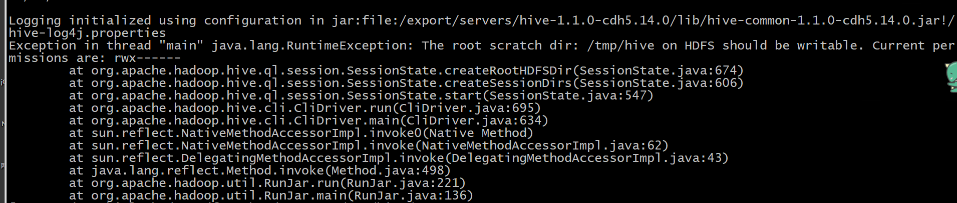 RuntimeException: root scratch dir: / tmp / hive should be writable on HDFS. The current ...