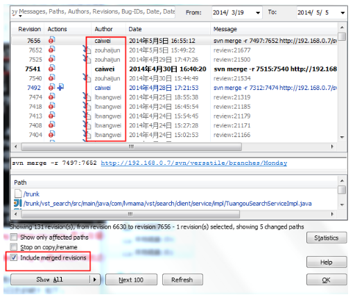 SVN主干上如何查看merge分支上的提交日志(这就是为什么选择merge而不是cp之后直接commit的原因)_merger 日志-CSDN博客