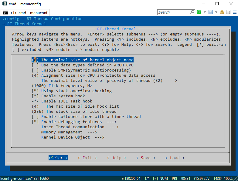 使用 Env工具配置RTThread_工程目录启动env,输入menuconfig进入配置界面,选择rt-thread kernel并进入-CSDN博客
