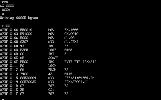 按照下列给定步骤完成求累加和程序: 程序: MOV BX,1000 MOV CX,10 MOV AL，0 LOP: ADD AL,[BX] INC BX J: LOOP LOP INT_用a ...