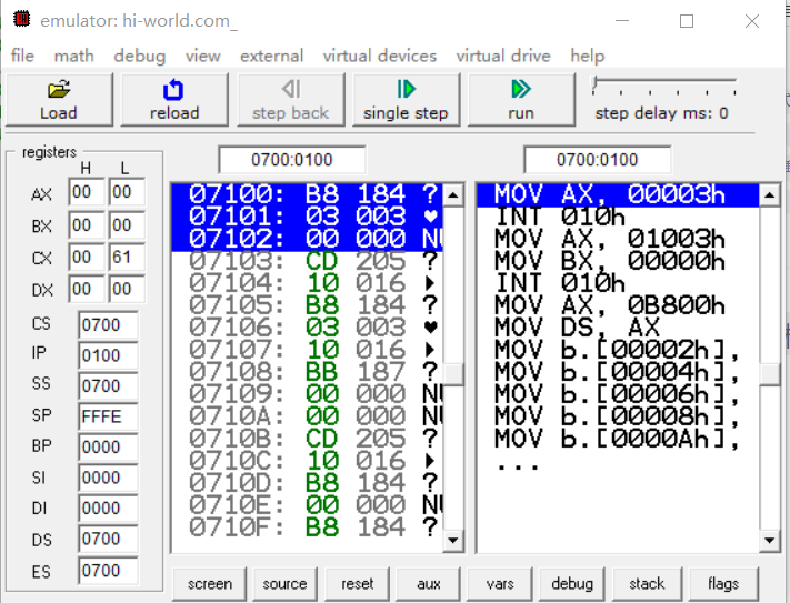 汇编语言 emu8086软件的安装和输出Hello,world_emu8086安装教程-CSDN博客
