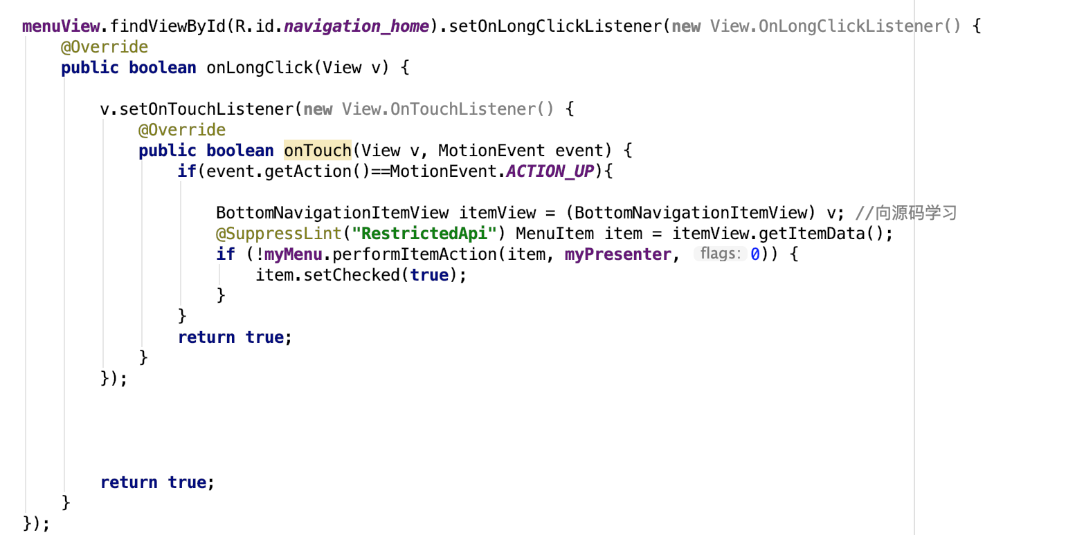 BottomNavigationView 底部导航的处理longClick 处理成和onClick的行为一样_navigationview长按点击和普通点击一样-CSDN博客