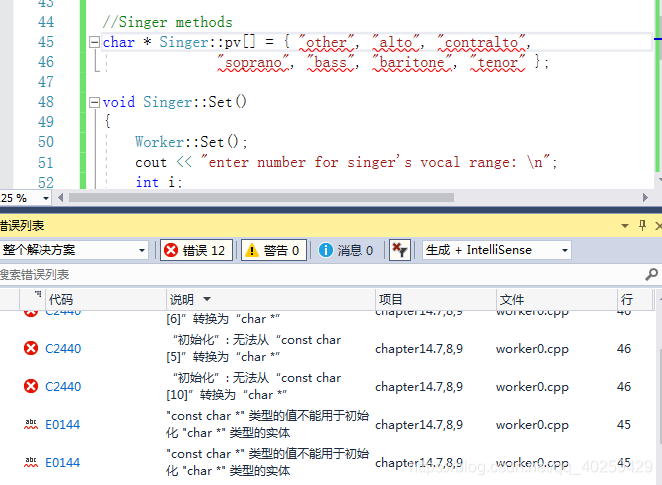 (1)c编译错误:c2440 无法从 Const Char 转换为 Char ,e0144 Const Char 类型的值不能用于初始化 Char 类型的实体