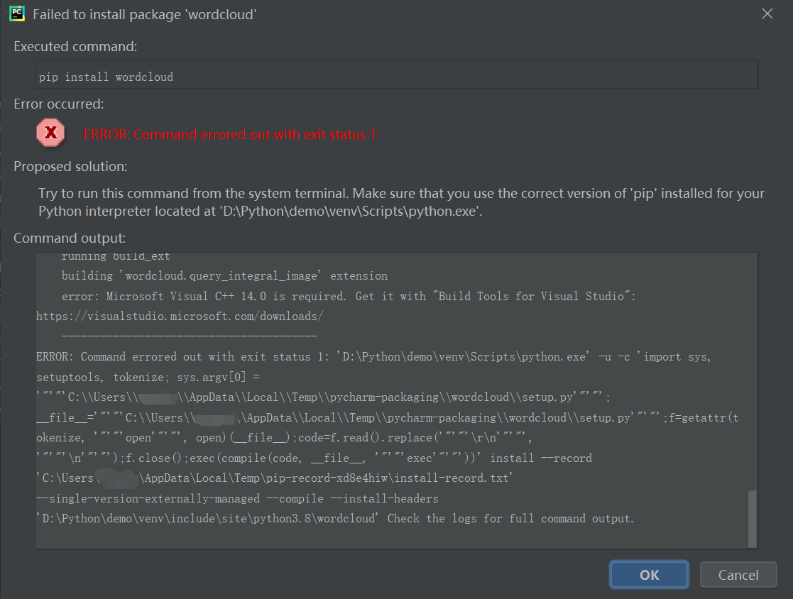 在cmd中安装好了wordcloud，但是Pycharm中找不到wordcloud的问题_检查python环境的路径设置,确保python解释器可以找到wordcloud库-CSDN博客