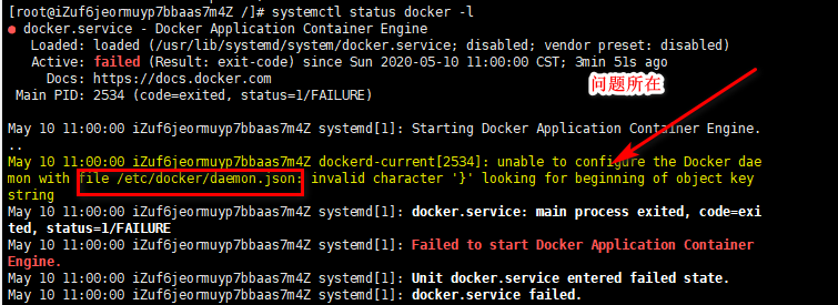 docker启动问题之：Job for docker.service failed because the control process ...