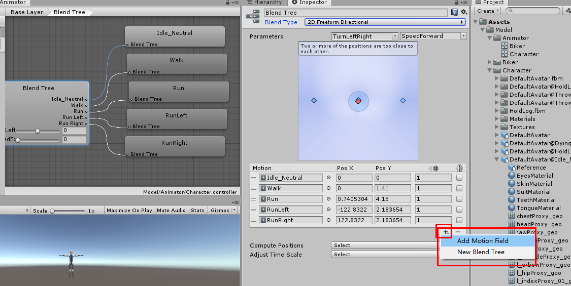 Unity Mecanim动画系统 之 动画混合树（Blend Trees）的简单使用_can't distribute the motions of 'blend tree'报错-CSDN博客