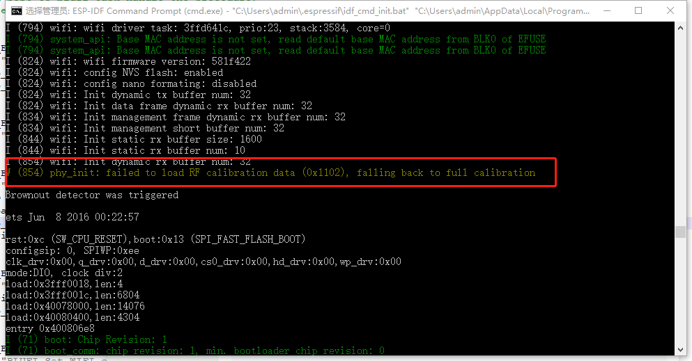 ESP32 failed to load RF calibration data (0x%x), falling back to full calibration_failed to load ...