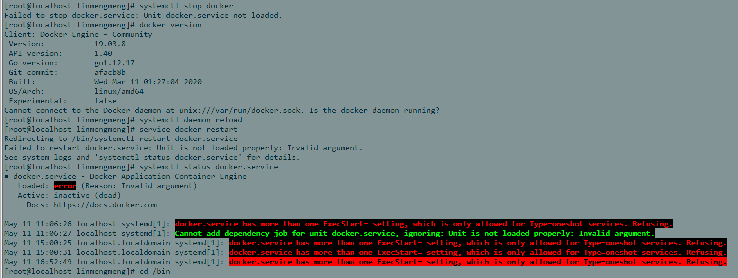 虚拟机重启之后docker无法启动，提示Loaded: error (Reason: Invalid argument)-CSDN博客