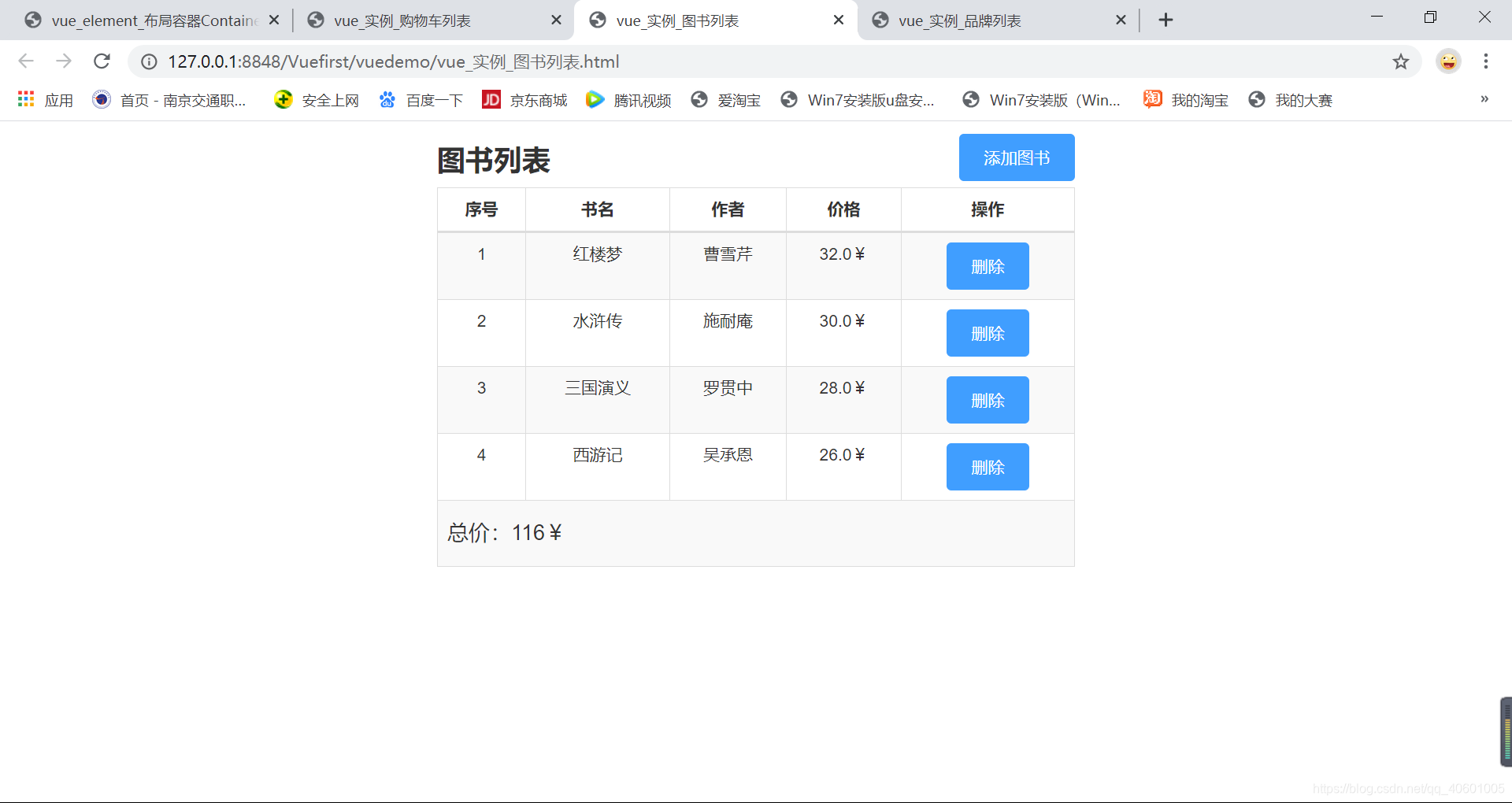 Vueelement Ui实例图书列表vue第七章的axios图书列表案例 Csdn博客 7923