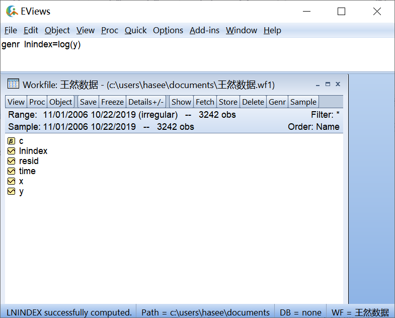 EViews对数据进行调整（取对数）_eviews怎么取log-CSDN博客