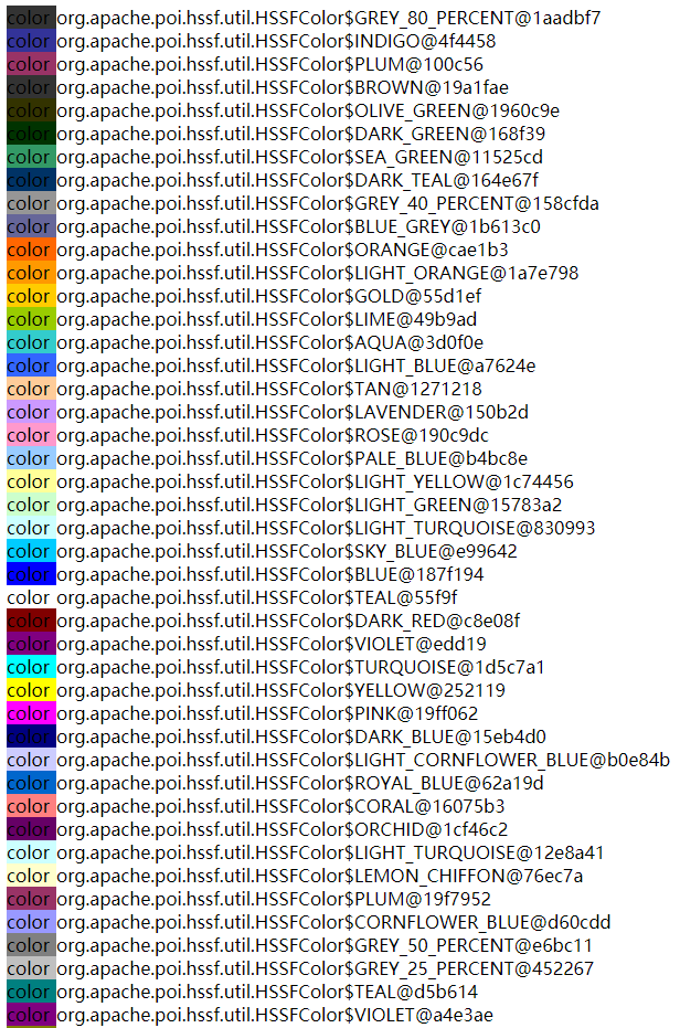 easypoi或者POI导出Excel时 IndexedColors 编码枚举值 与 颜色 对照_indexedcolors的值-CSDN博客