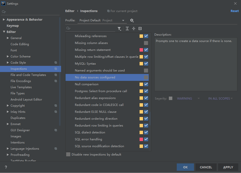 去掉IDEA中sql语句黄色警告和红色下划线_idea 中sql废弃标记划线-CSDN博客