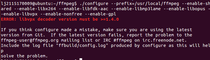 配置ffmpeg出现ERROR：libvpx decoder version must be >=1.4.0_error: libvpx decoder version must be >=1 ...