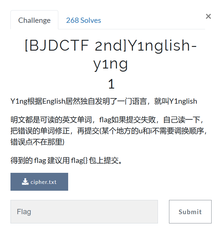 [BJDCTF 2nd] Y1nglish-y1ng_y1nglishy1ng-CSDN博客