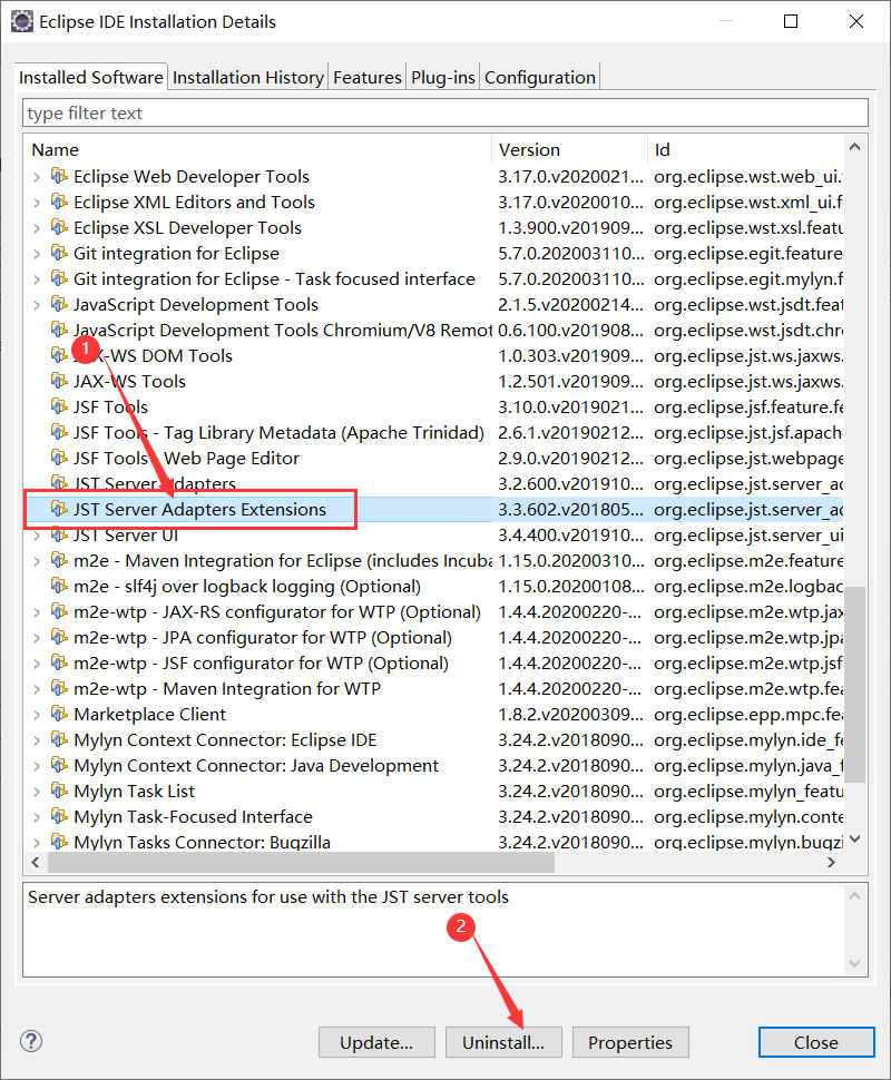 eclipse配置tomcat过程中遇到"JST Server Adapters Extensions" will be ignored because a newer version is ...