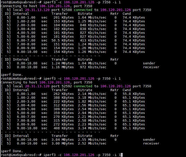 iperf3 tool test bandwidth, uplink and downlink rate TCP test ...