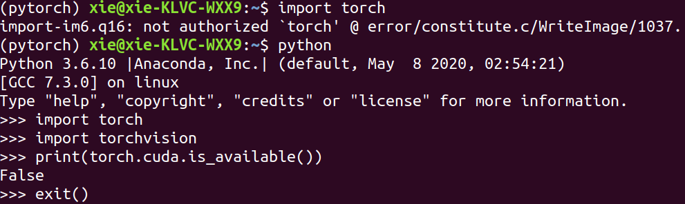 import torch失败、import-im6.q16: not authorized ‘torch’@ error/constitute.c/WriteImage/1037. 问题的解决 ...