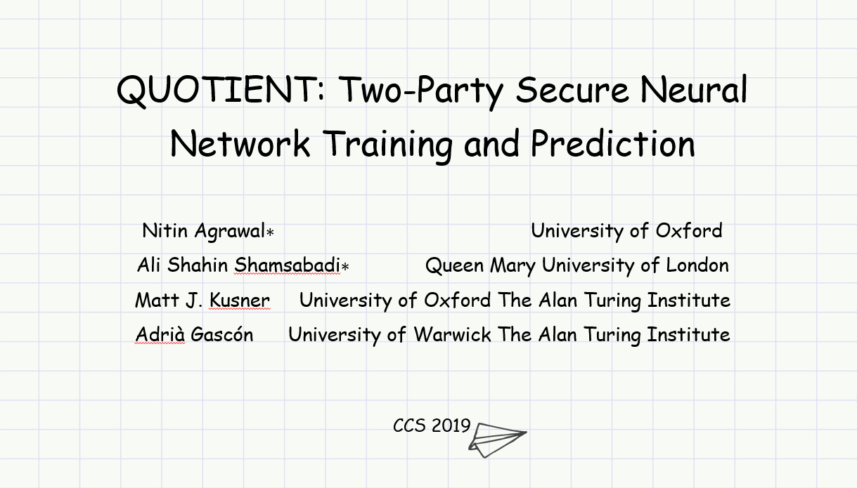 论文学习记录20200508：隐私保护机器学习 Ccs2019 Quotient Ccs2019 Csdn博客 