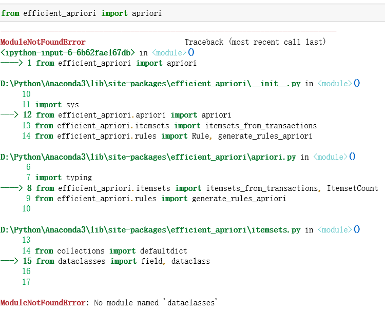安装好efficient_apriori 库后运行from efficient_apriori import apriori时程序依然报错_efficient-apriori-CSDN博客