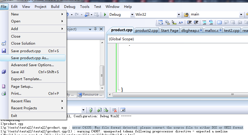 error C4335: Mac file format detected: please convert the source file ...
