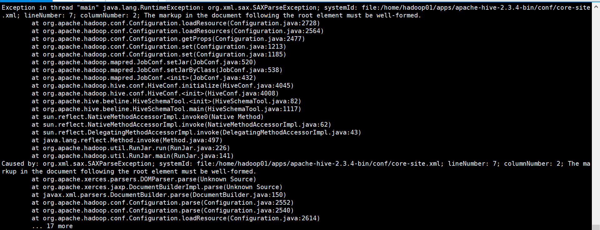 hadoop集群问题合集（七）初始化namenode报错：The markup in the document following the root element must be well ...