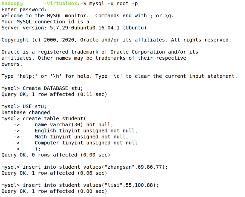 大数据——MySQL数据库操作实例_根据上面的student表的信息,完成下列操作1)在mysql中创建student表,并录入数据。2-CSDN博客