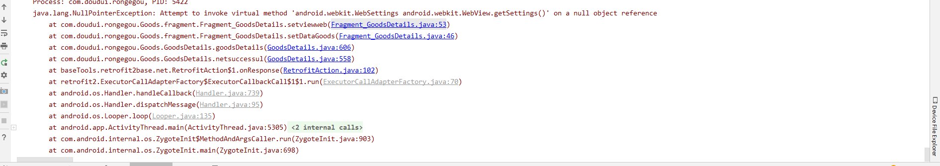 Attempt to invoke virtual method android.webkit.WebSettings android.webkit.WebView.getSettings ...