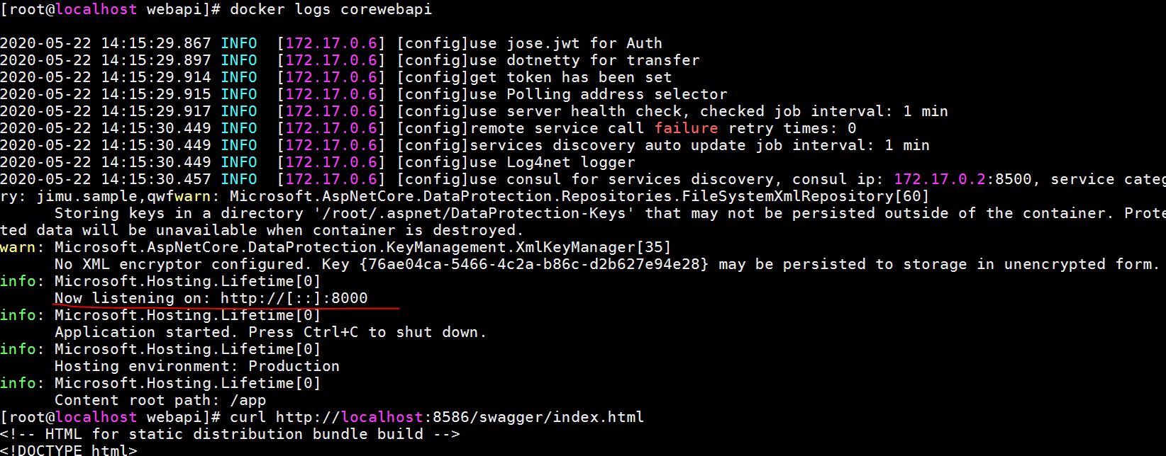 Docker部署netCore webapi报错：Unable to bind to http://localhost:5000 on the IPv6 loopback_docker ...