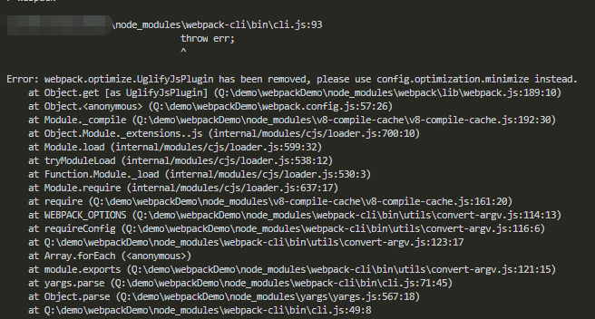 报错webpack.optimize.UglifyJsPlugin has been removed, please use config.optimization.minimize ...