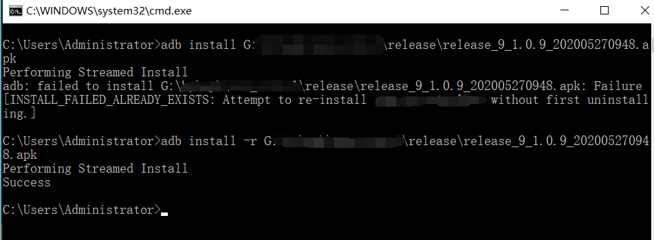 adb install 安装APK Failure INSTALL_FAILED_ALREADY_EXISTS Attempt to re-install without first_adb ...