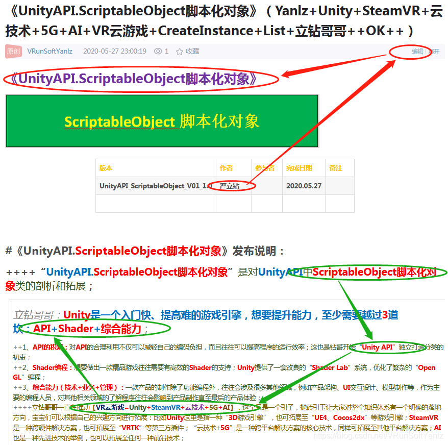 《unityapi Scriptableobject脚本化对象》(yanlz Unity Steamvr 云技术 5g Ai Vr云游戏 Createinstance List 立钻哥哥